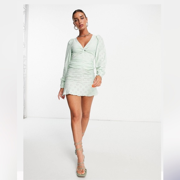 ASOS | Dresses | Asos Design Broderie Mini Dress With Ruching And Twist ...